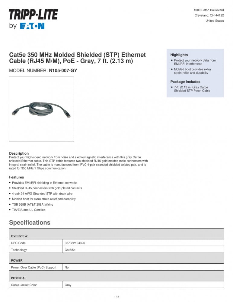 N105-007-GY technical document page 1