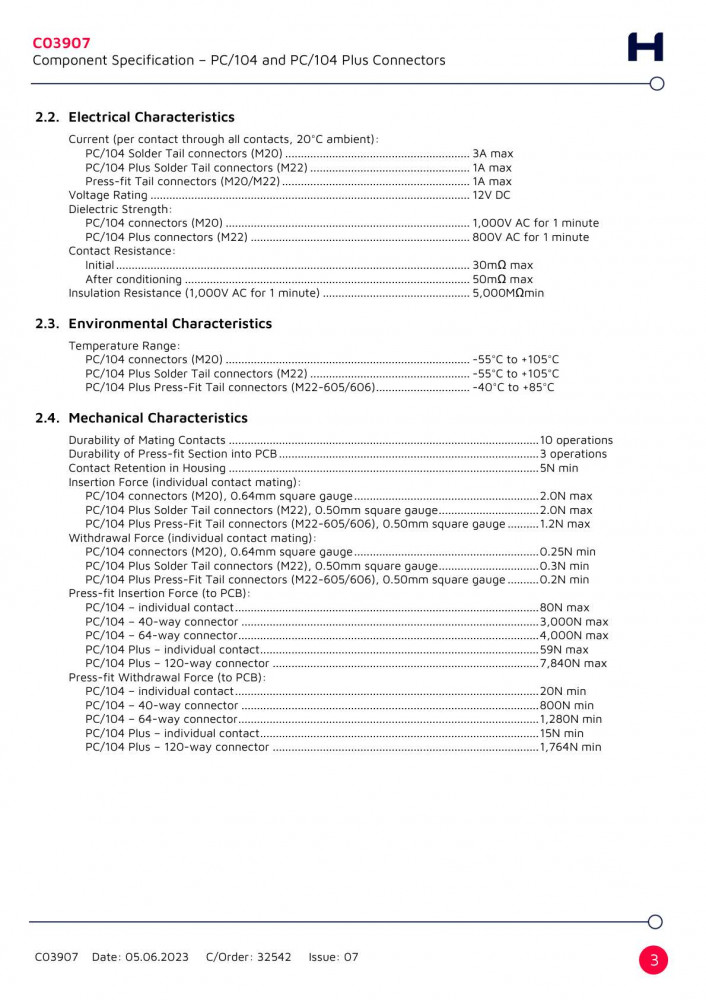 Harwin PC/104 specification page 3