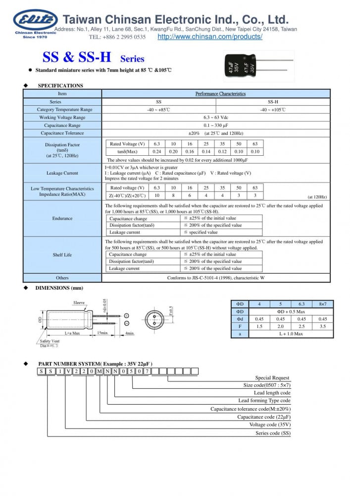 Chinsan SS-H datasheet page 1