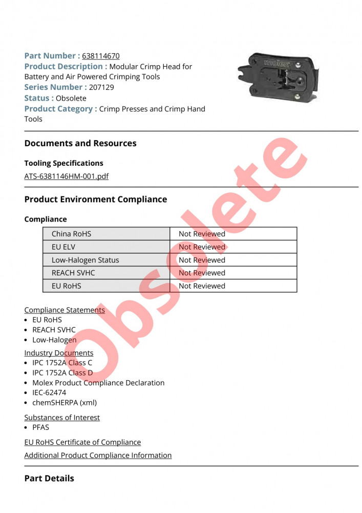 Molex 638114670 tooling specification page 1