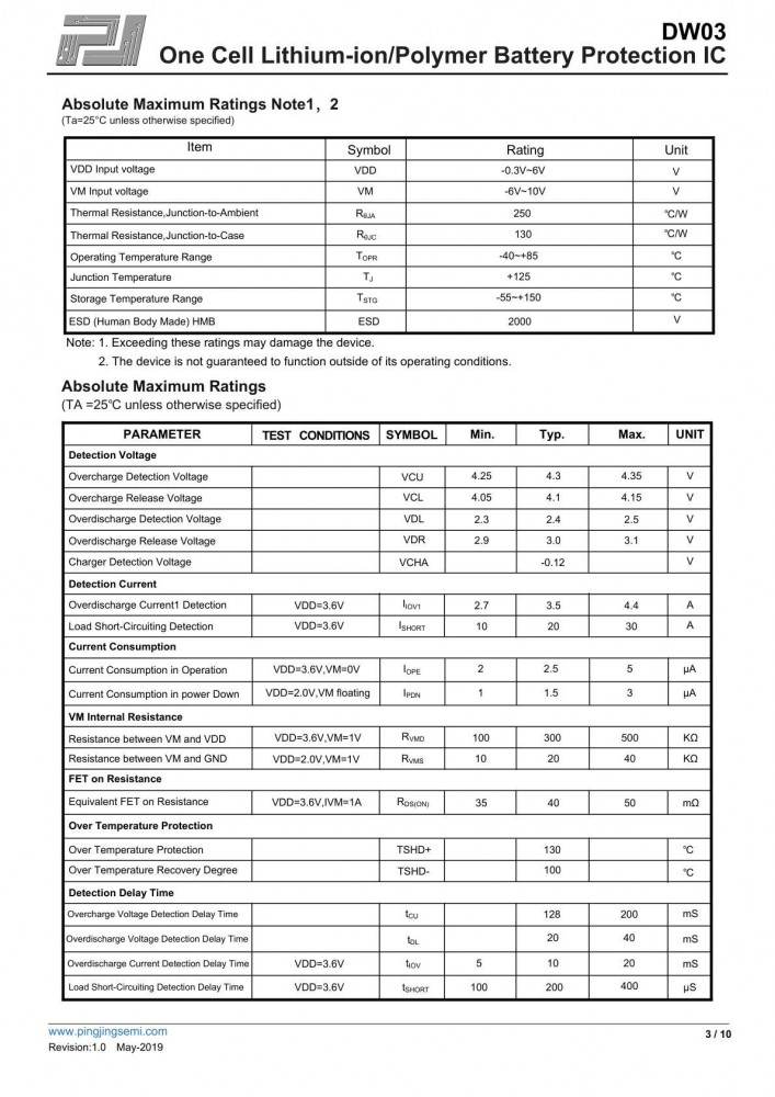 DW03 datasheet page 3