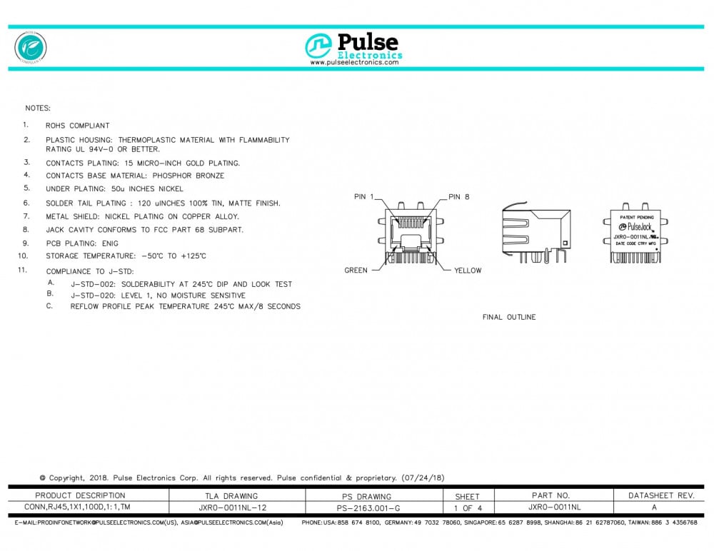 JXR0-0011NL datasheet page 1