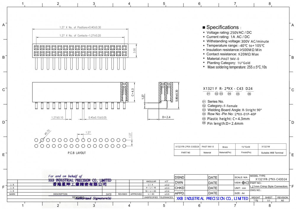X1321FR-2x25-C43D24 technical drawing page 1