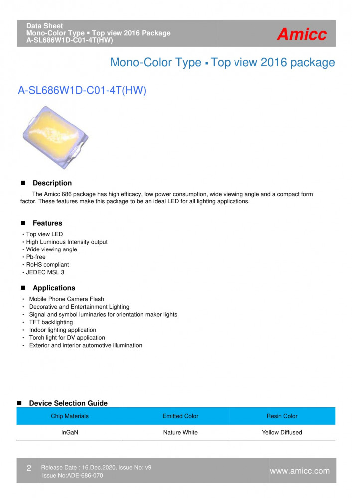 A-SL686W1D-C01-4T(HW) datasheet page 2