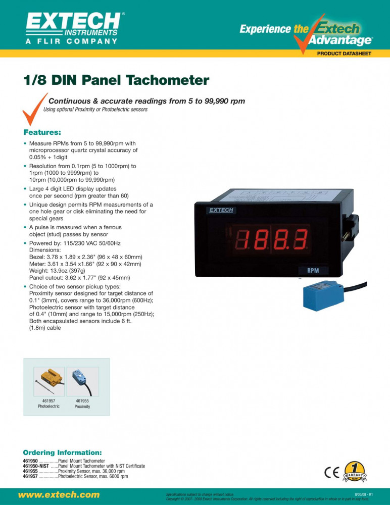 JRH Electronics 461950 tachometer product documentation image