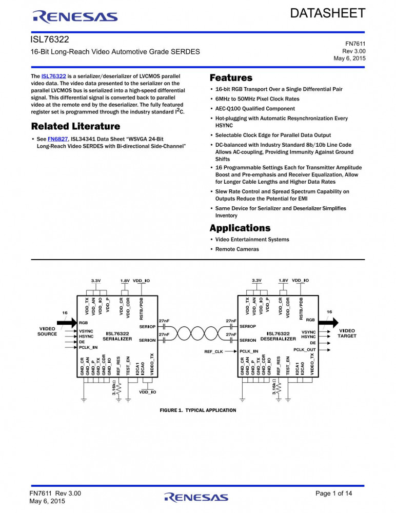 ISL76322ARZ datasheet page 1