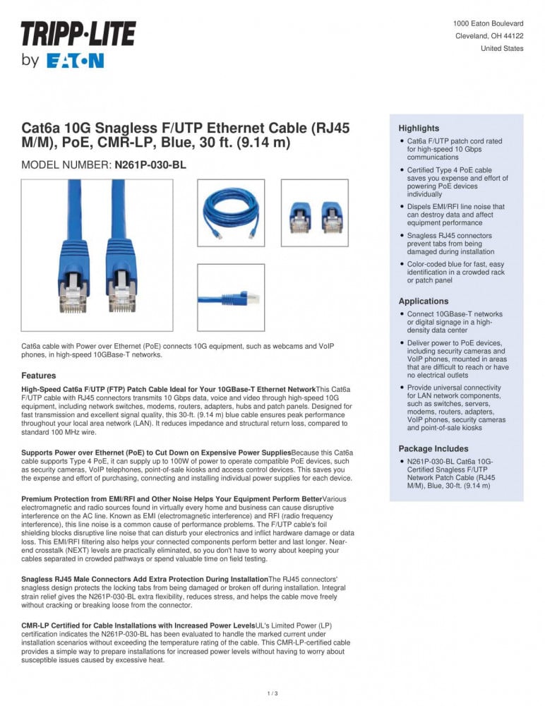 N261P-030-BL technical document page 1