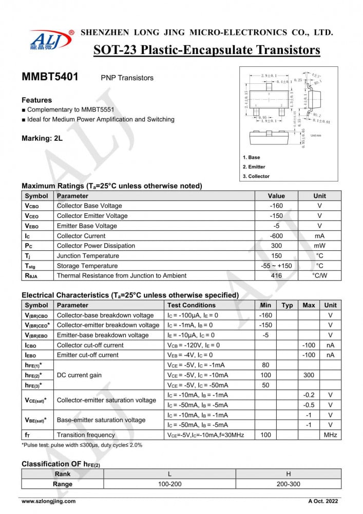 ALJ MMBT5401 datasheet page 1
