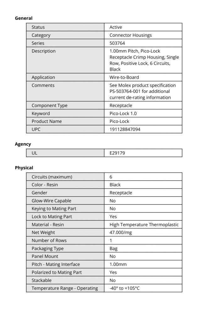 Product document image 2 for MOLEX 5037640601