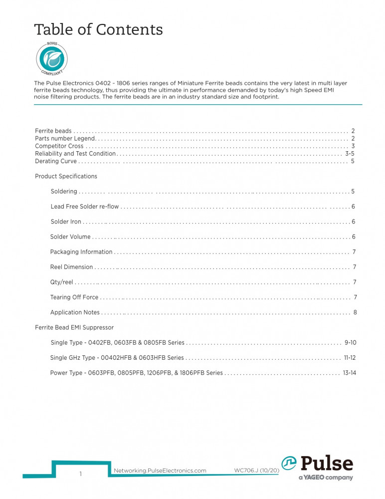 PULSE ferrite bead document page 2