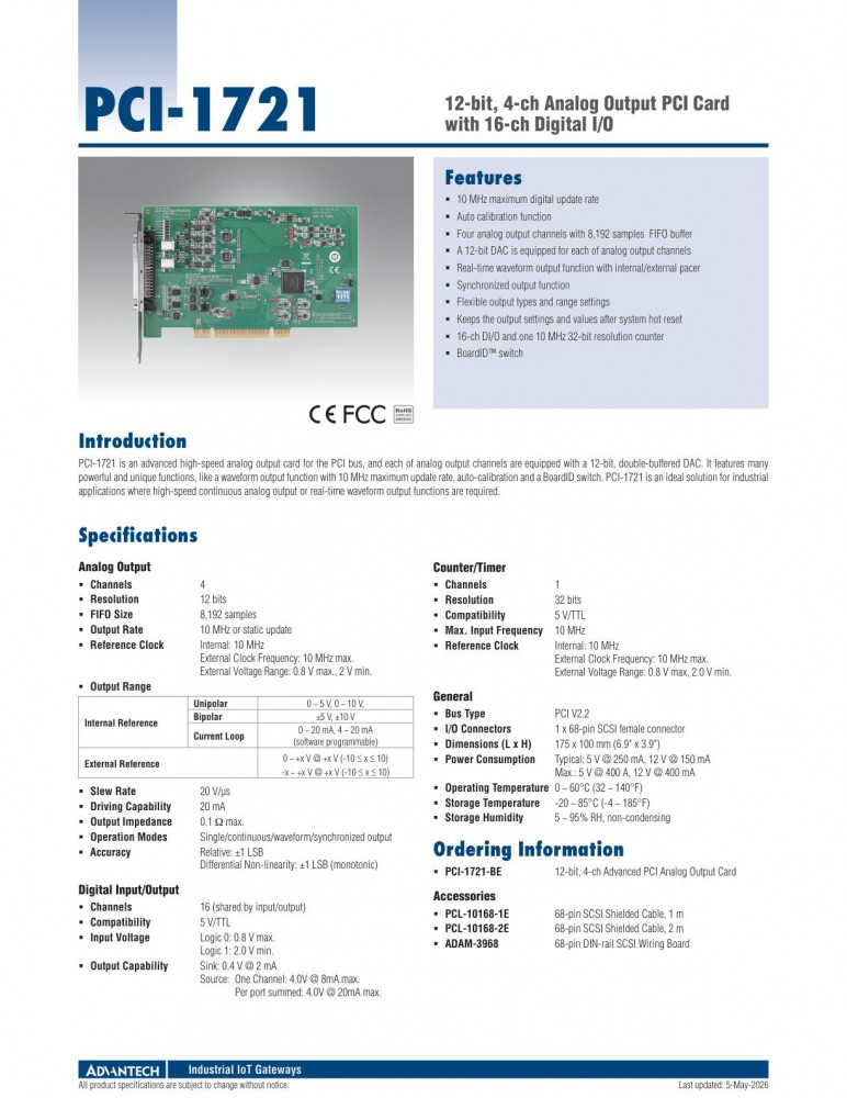 ADVANTECH PCI-1721 product documentation image