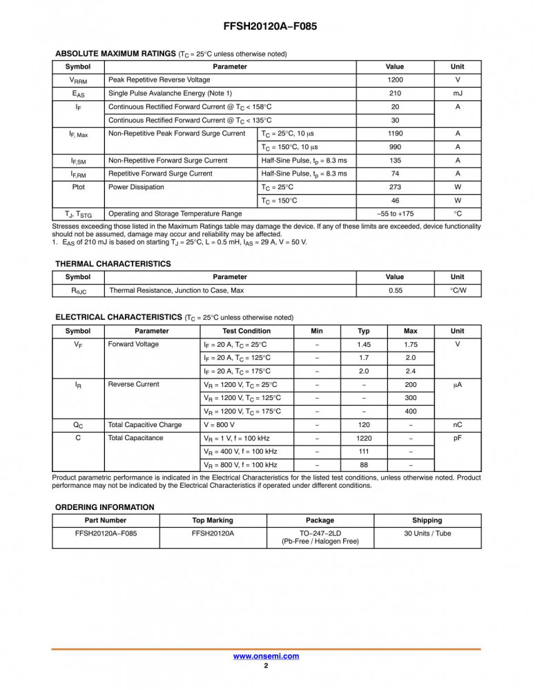 FFSH20120A-F085 datasheet page 2