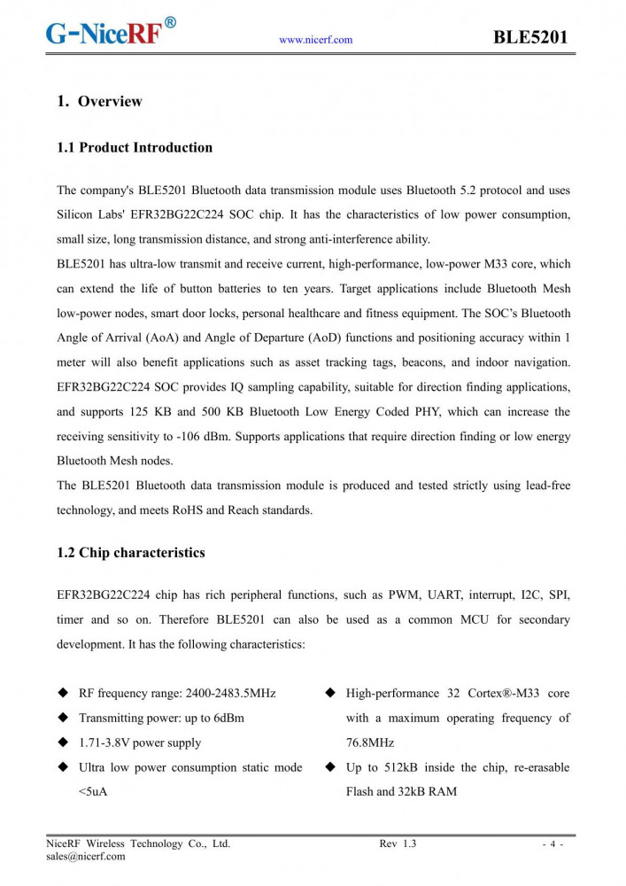BLE5201 specification page 4