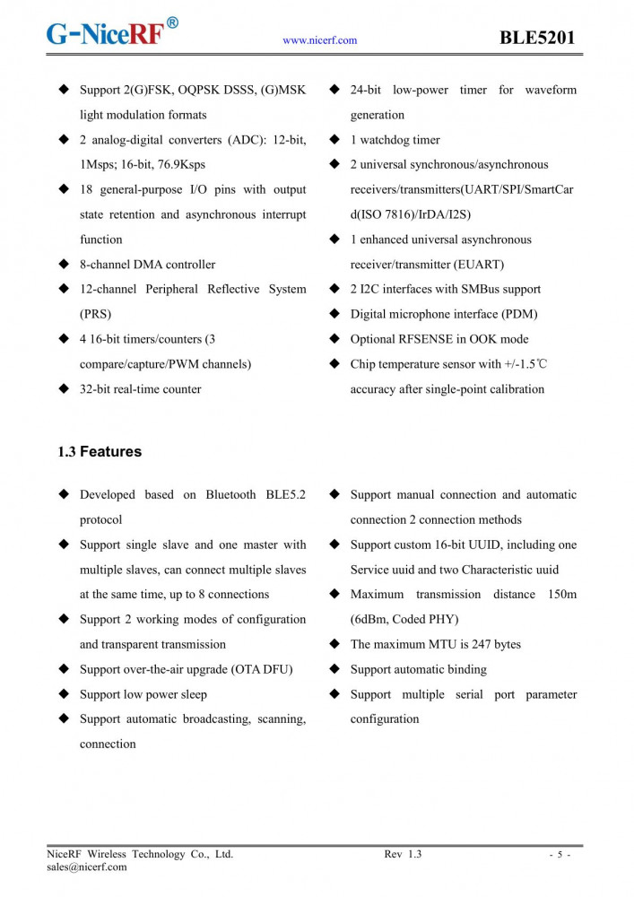 BLE5201 specification page 5