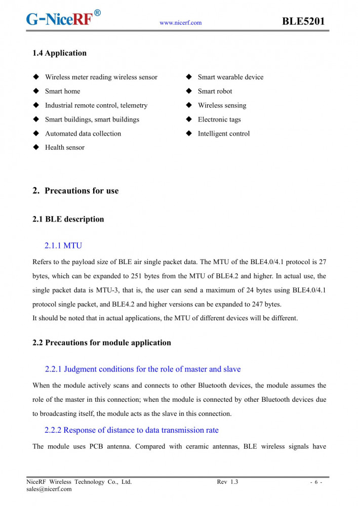 BLE5201 specification page 6