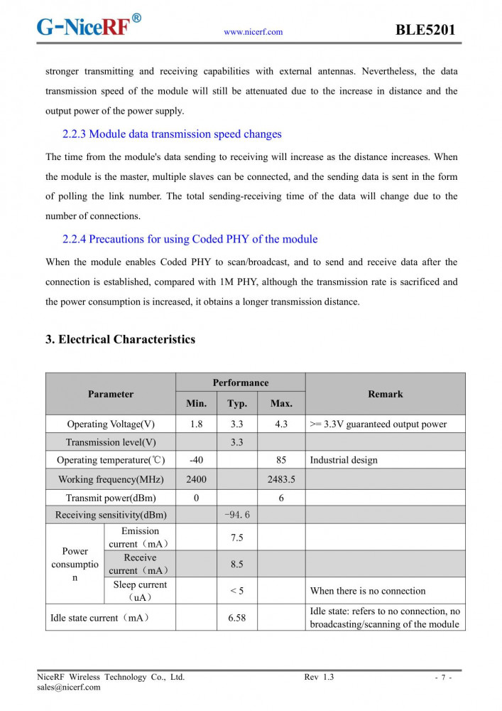 BLE5201 specification page 7