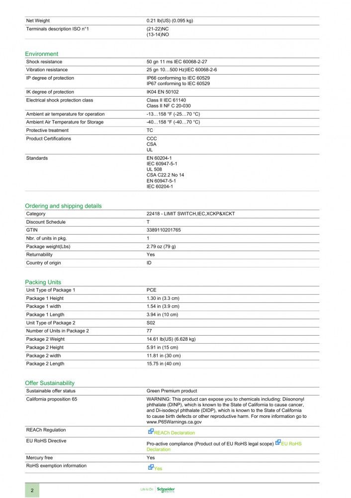 XCKP2102P16 product documentation page 2