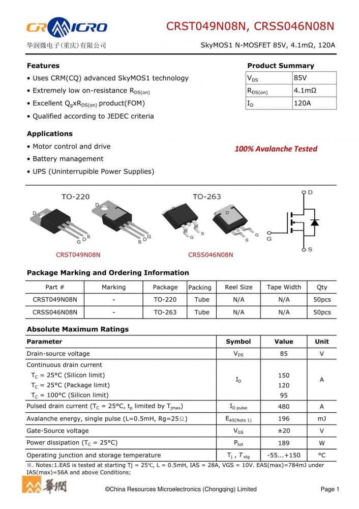 CRST049N08N datasheet page 1