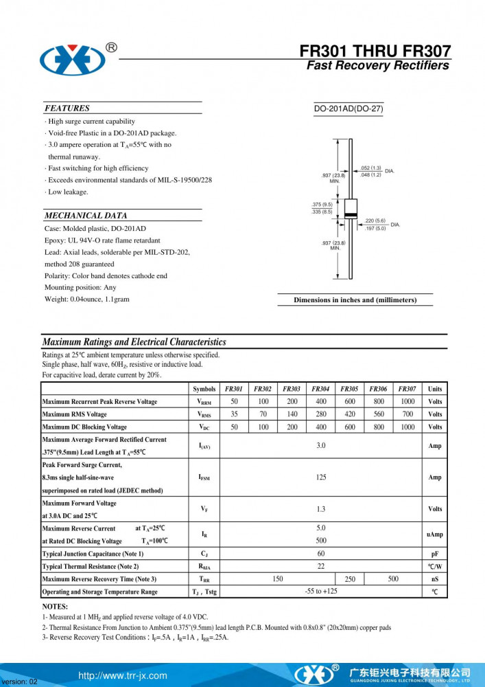 JUXING FR307 datasheet page 1