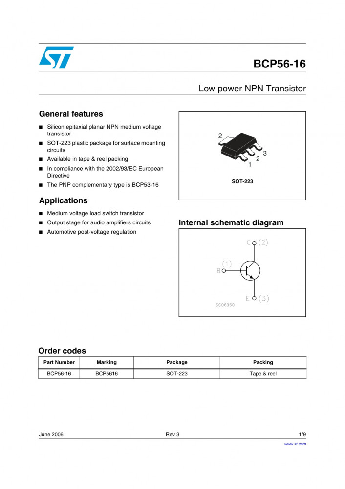 BCP56-16 datasheet page 1