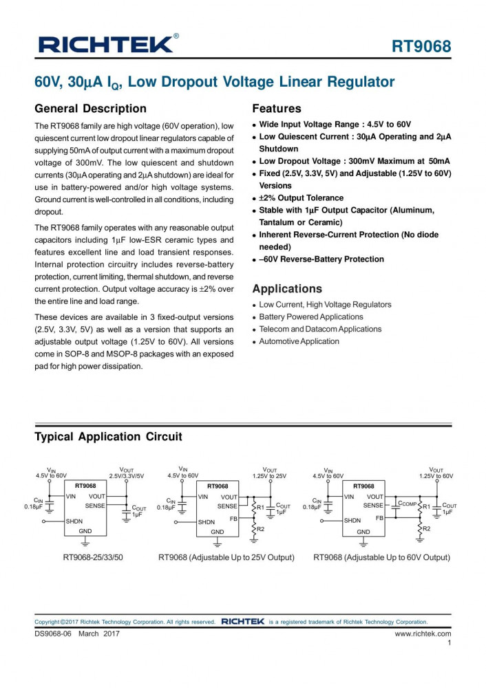 RT9068 datasheet page 1