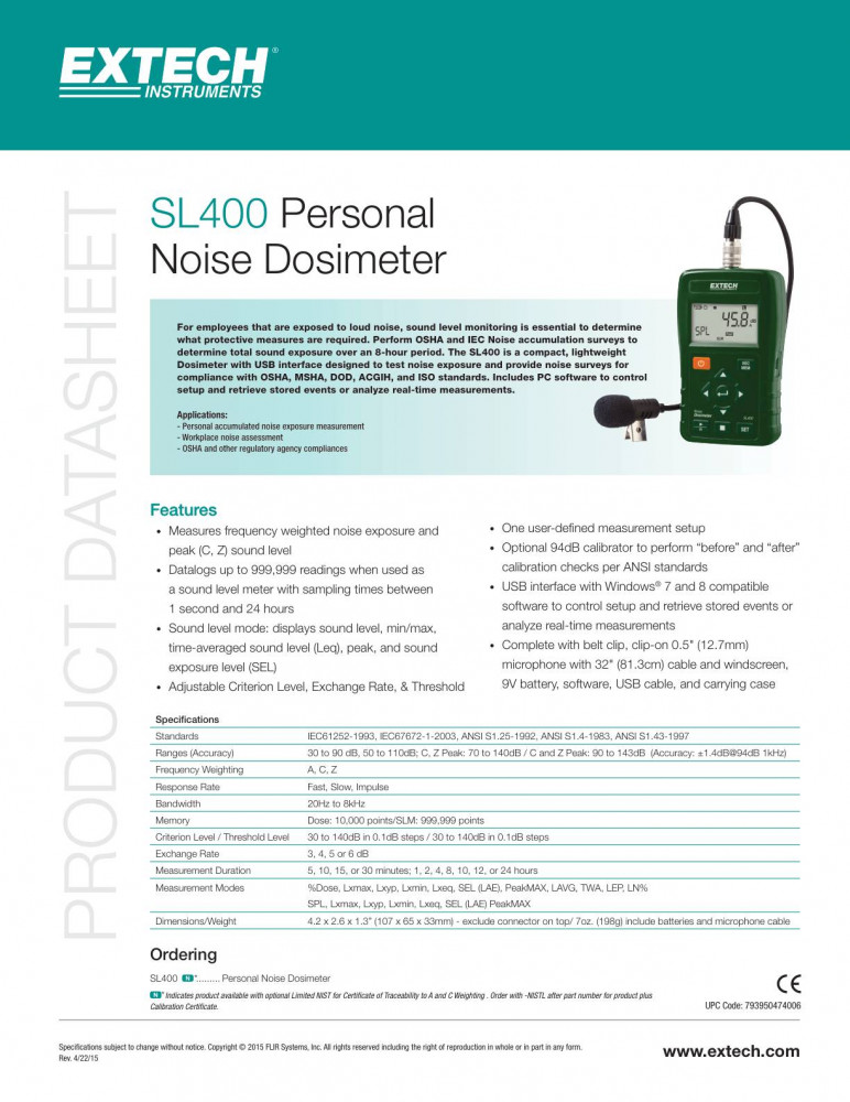 SL400 product documentation page