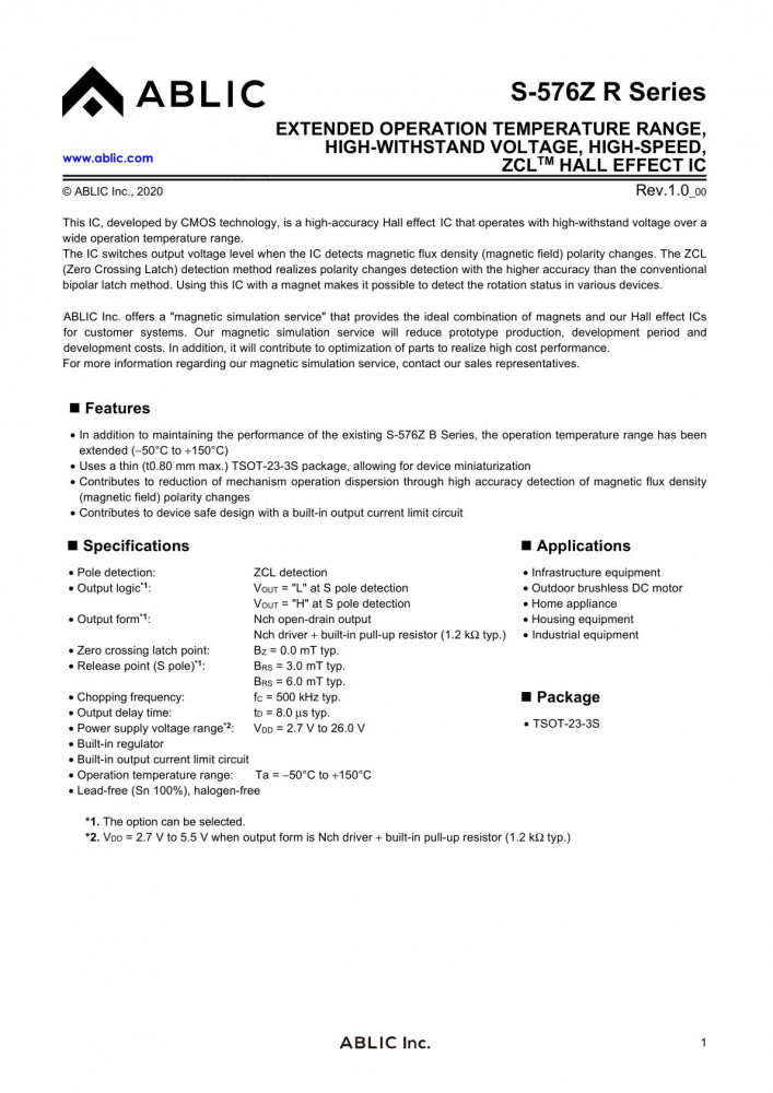 S-576Z datasheet page 1