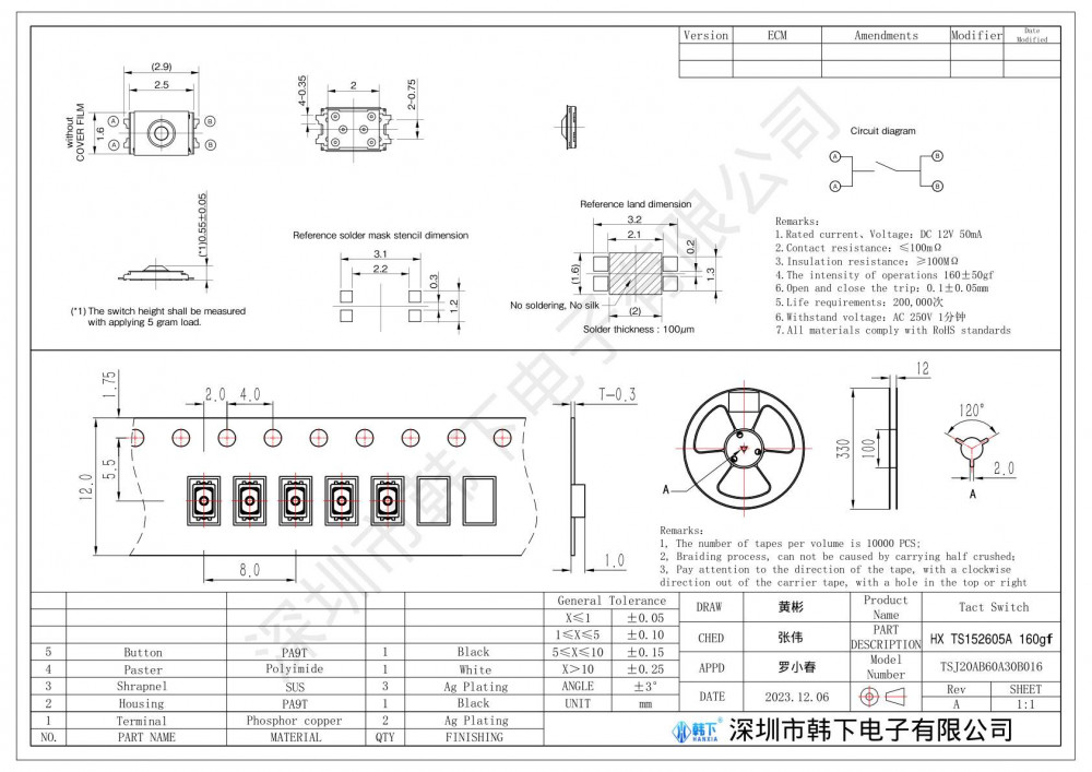 HX TS152605A specification page 1