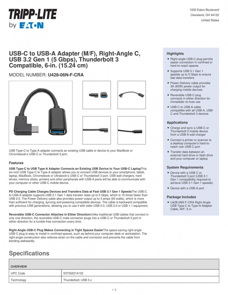 U428-06N-F-CRA technical document page 1