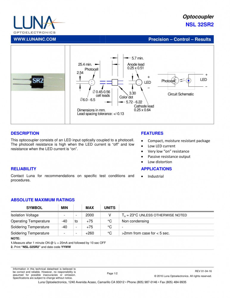 NSL-32SR2 technical document page 1