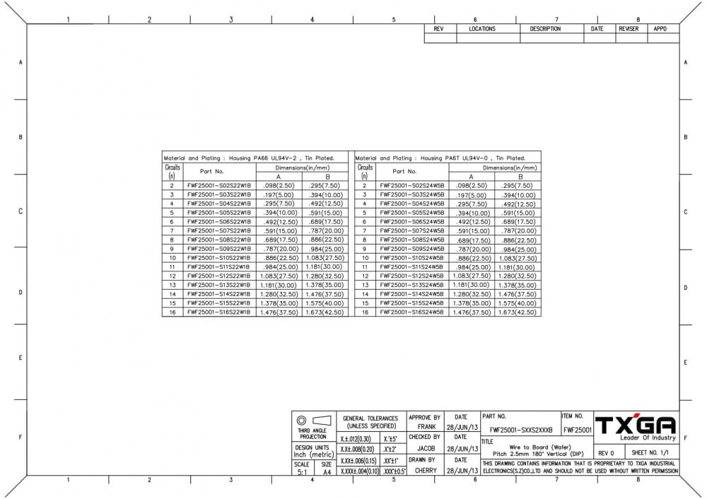 TXGA FWF25001-S08S24W5B technical drawing page 2