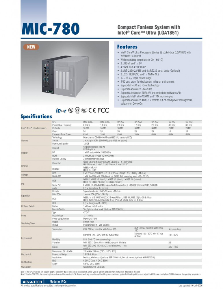 MIC-780 product document page 1