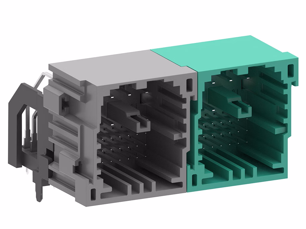 stAK50h 2 Bay Right-Angle Hybrid Header, 57 Circuits, Bay 1: 32 Circuits/Key 2/Blue; Bay 2: 25 Circuits/Key 1/Green; Tray