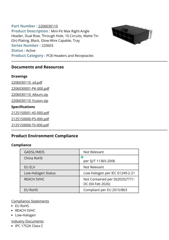MOLEX 2206030110 technical document page 1