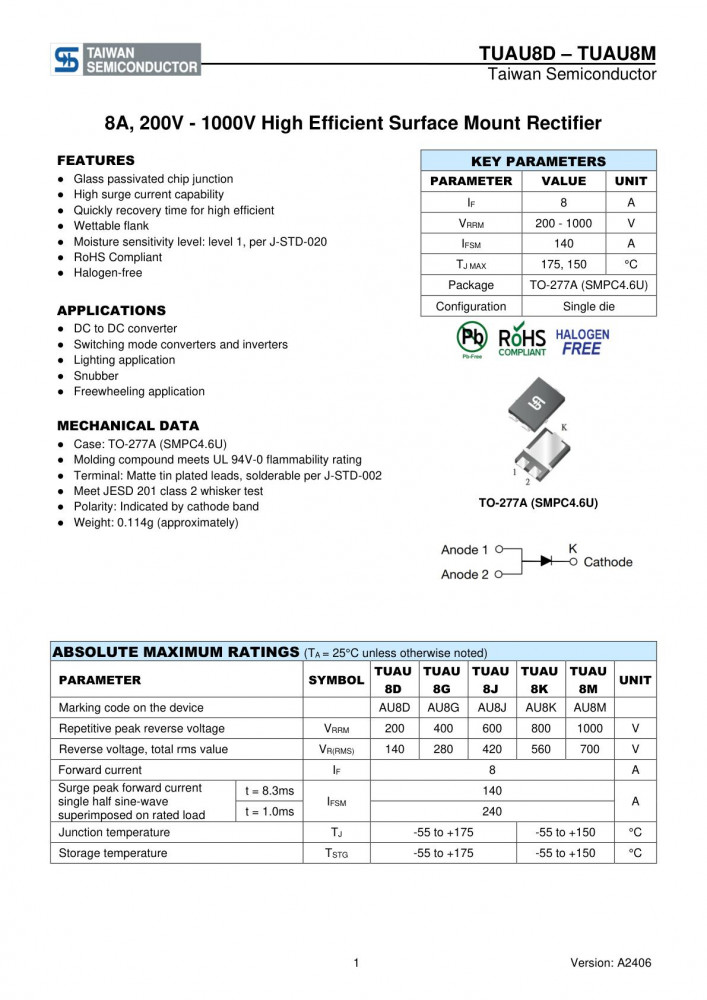 TUAU8G datasheet page 1