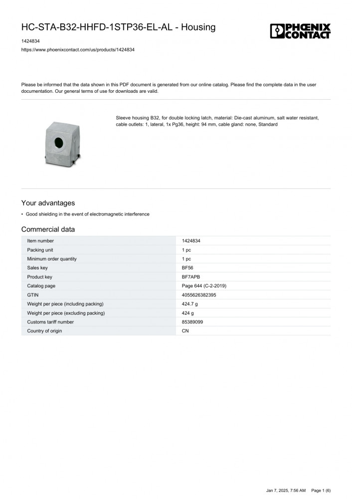 Phoenix Contact 1424834 technical document page 1