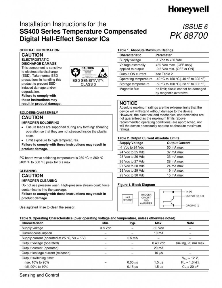 SS441A installation instructions page 1