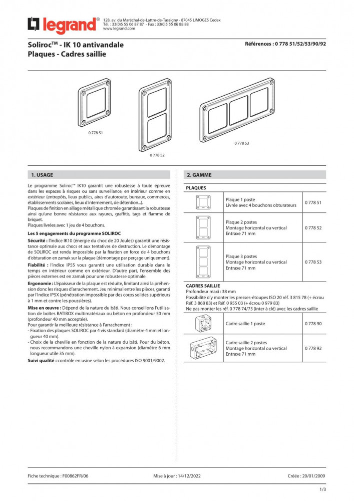Legrand Soliroc documentation page 1