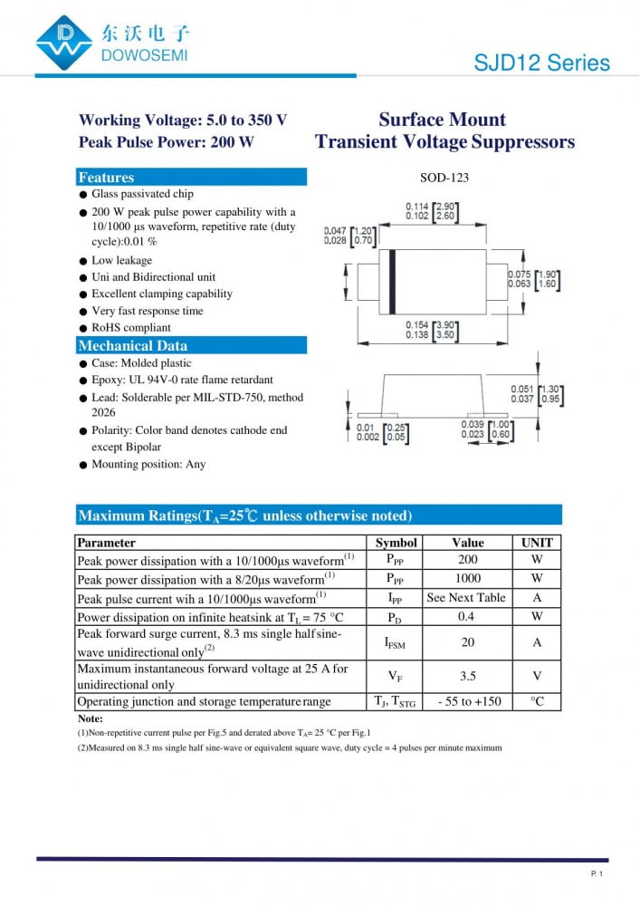 DOWO SJD12A36L01 datasheet page 1