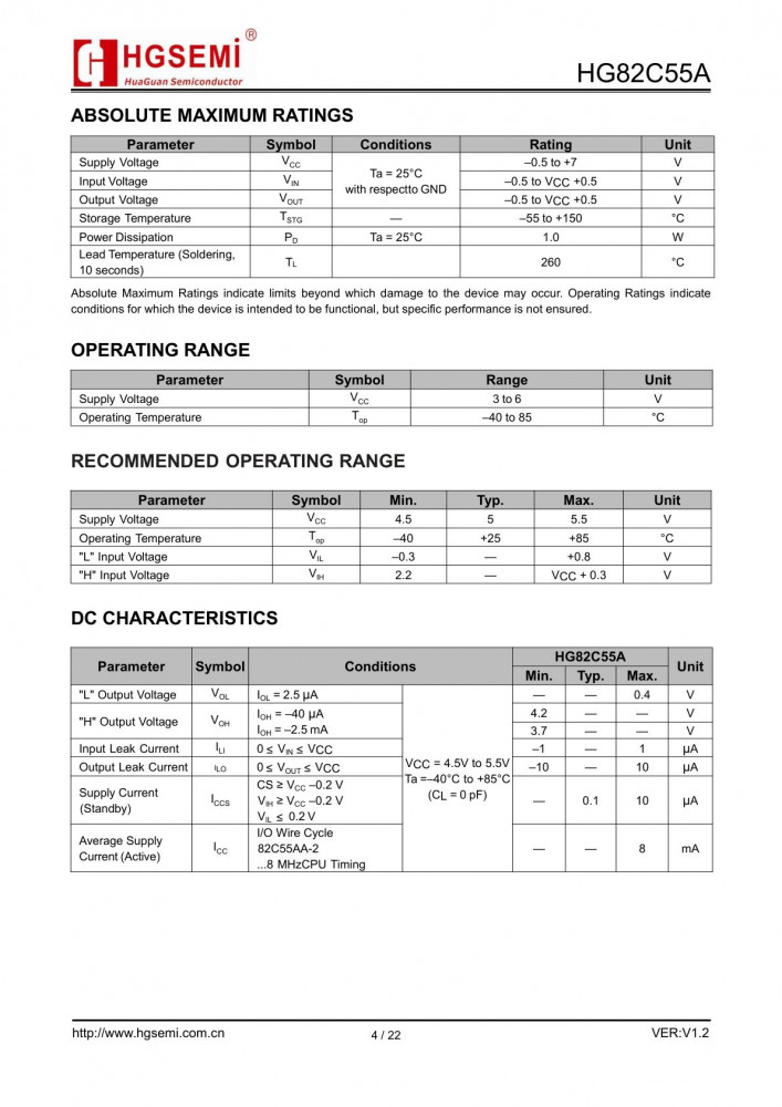 HG82C55AN datasheet page 4