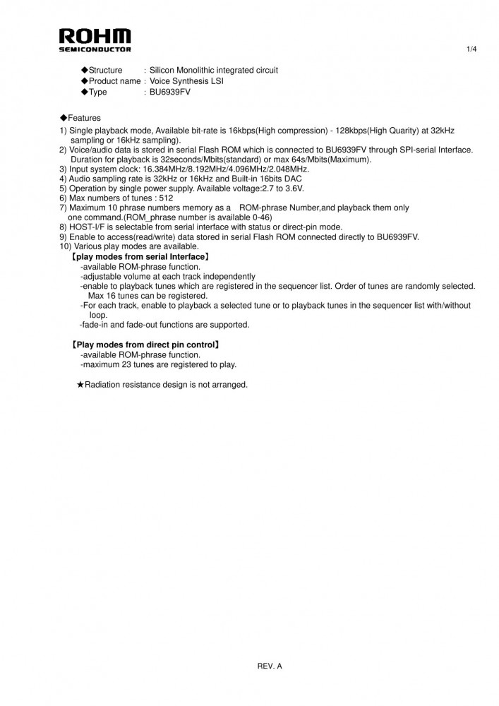 BU6939FV-E2 technical document page 1