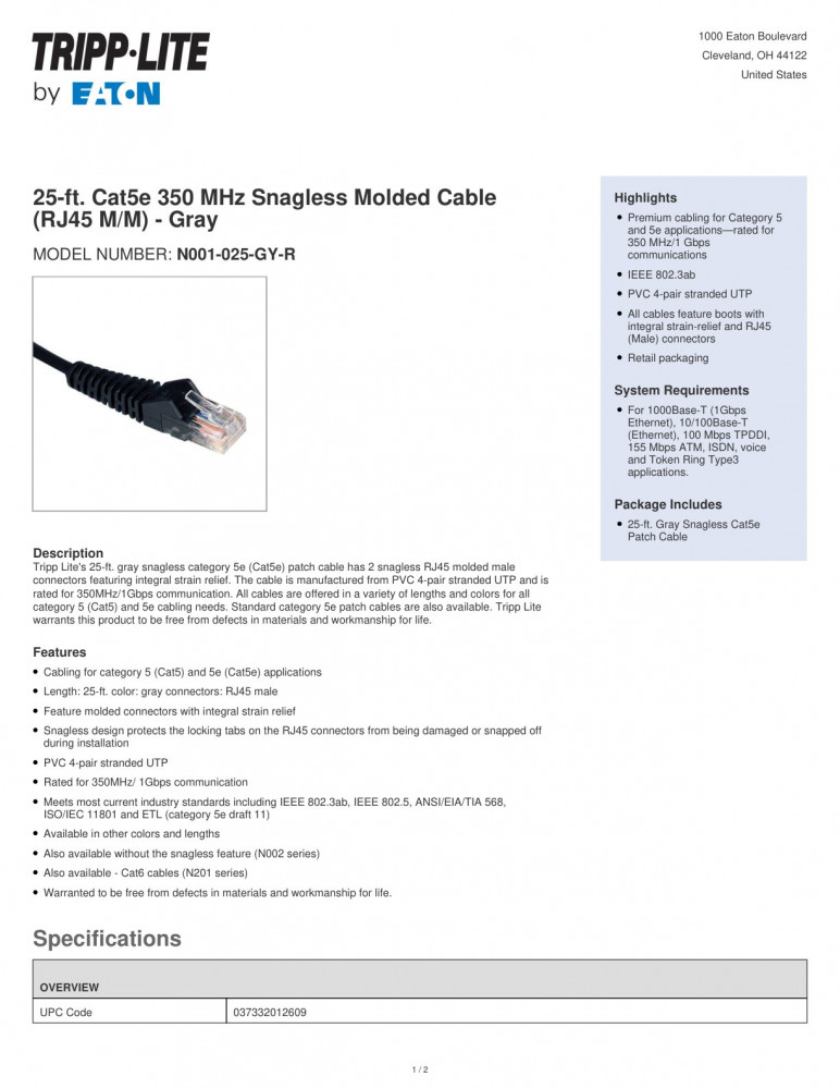 N001-025-GY-R technical document page 1