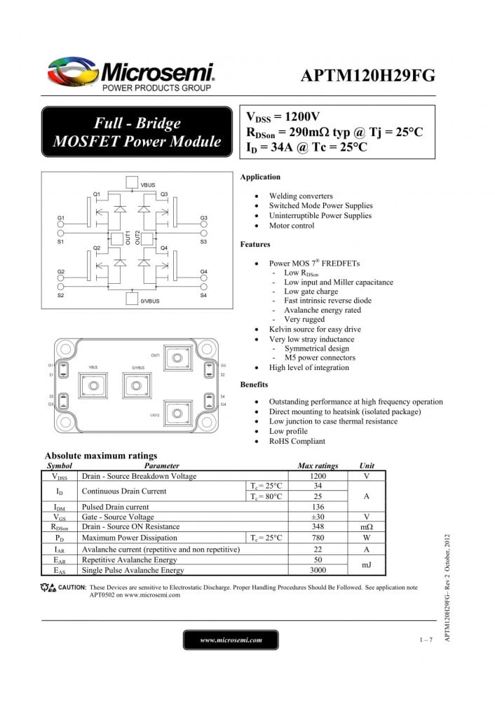 APTM120H29FG datasheet page 1
