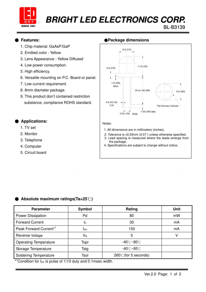 BL-B3139 datasheet page 1