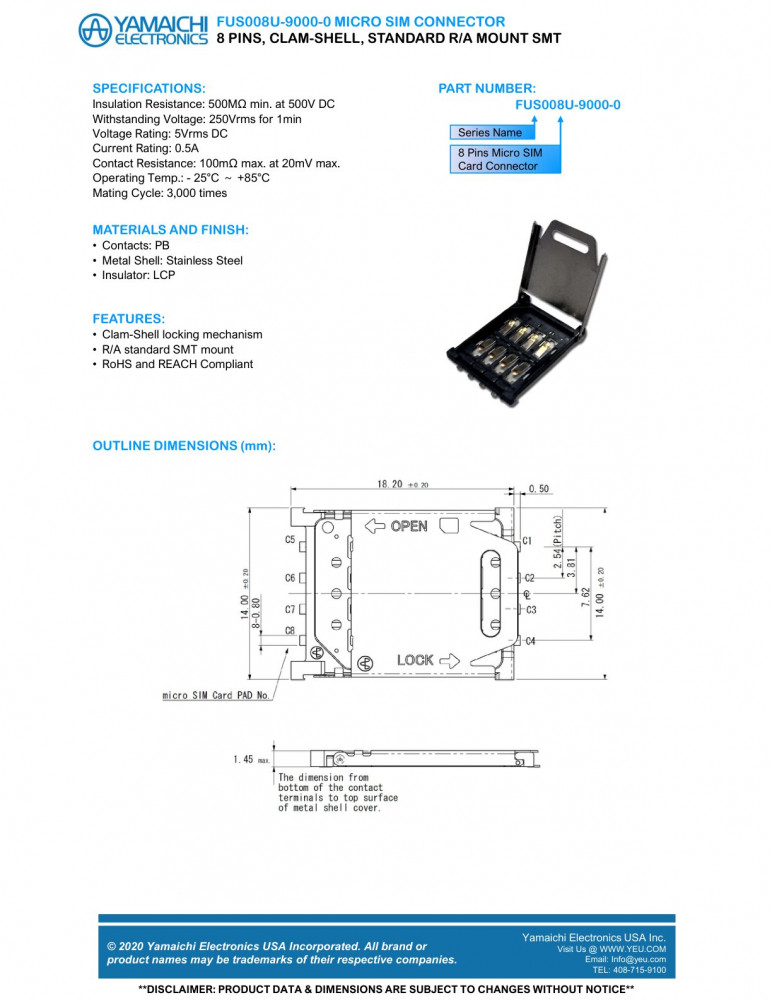 Yamaichi Electronics FUS008U-9000-0 technical drawing preview