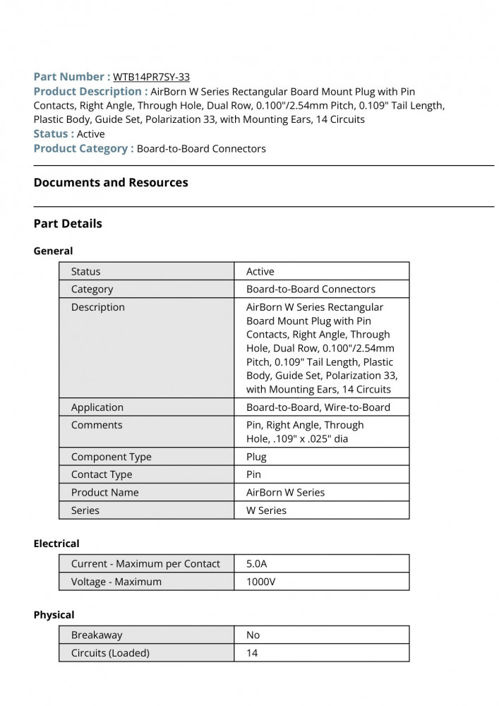 WTB14PR7SY-33 technical document page 1