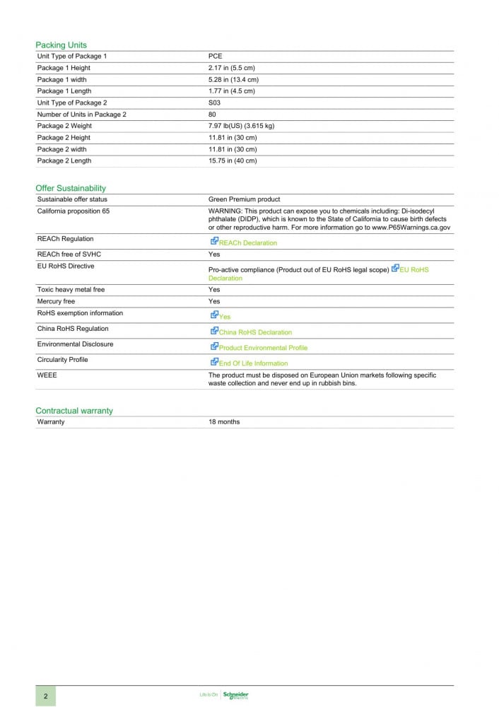XB5AL84101 technical document page 2