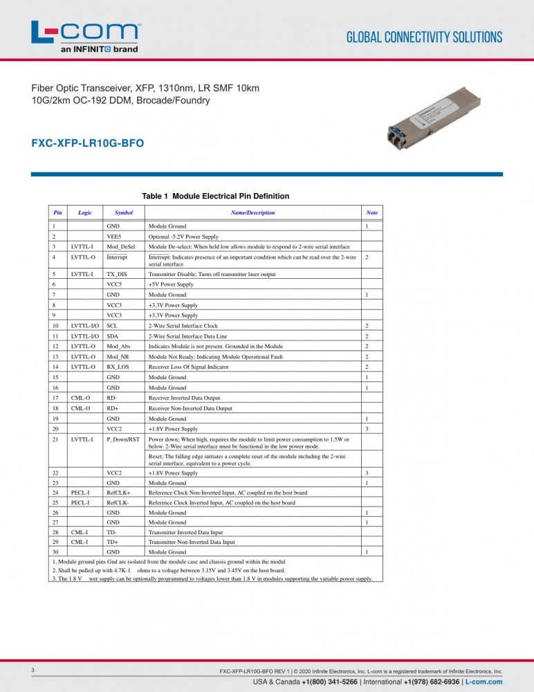 FXC-XFP-LR10G-BFO technical document page 3