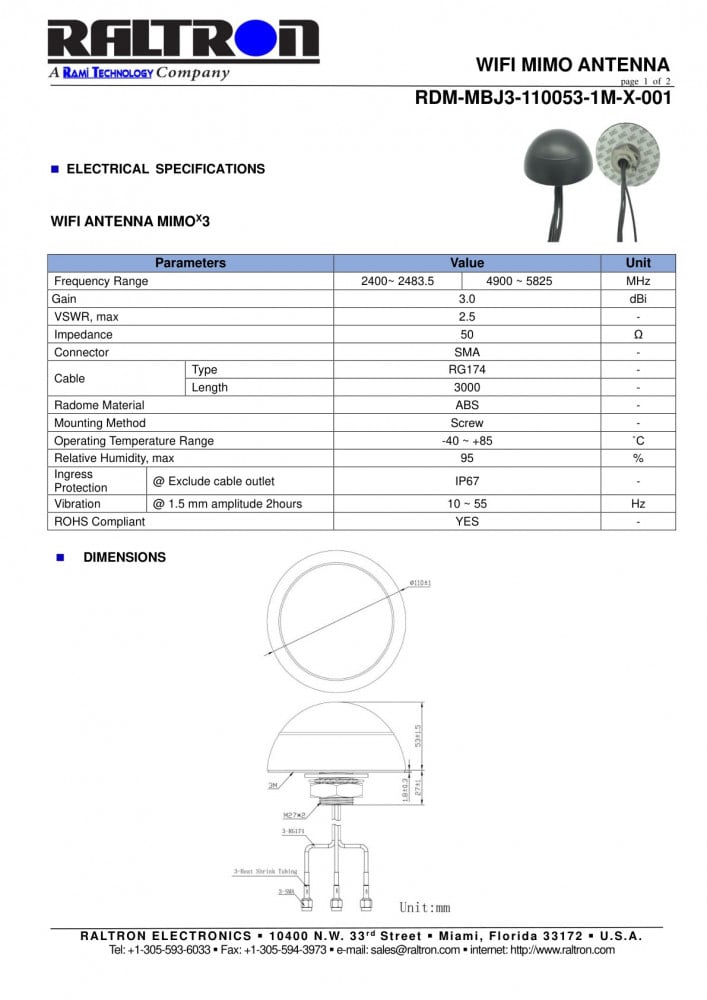Raltron RDM-MBJ3-110053-1M-X-001 datasheet page 1