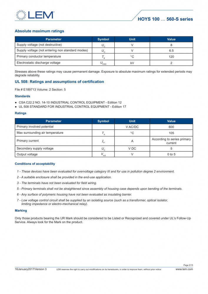 HOYS-S series datasheet page 2